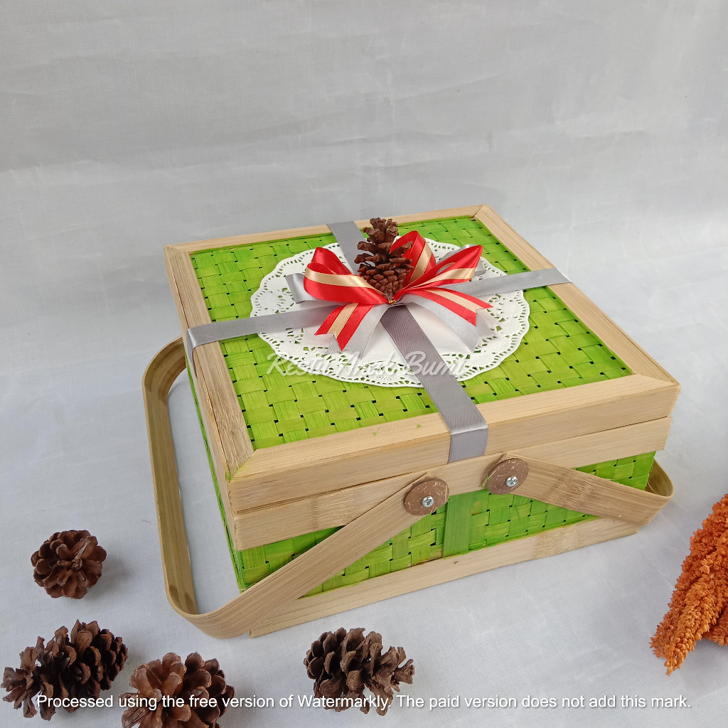 Jual ( R25 ) Rantang Hijau Pita Kertas 20cm dan 25cm| rantang kotak ...