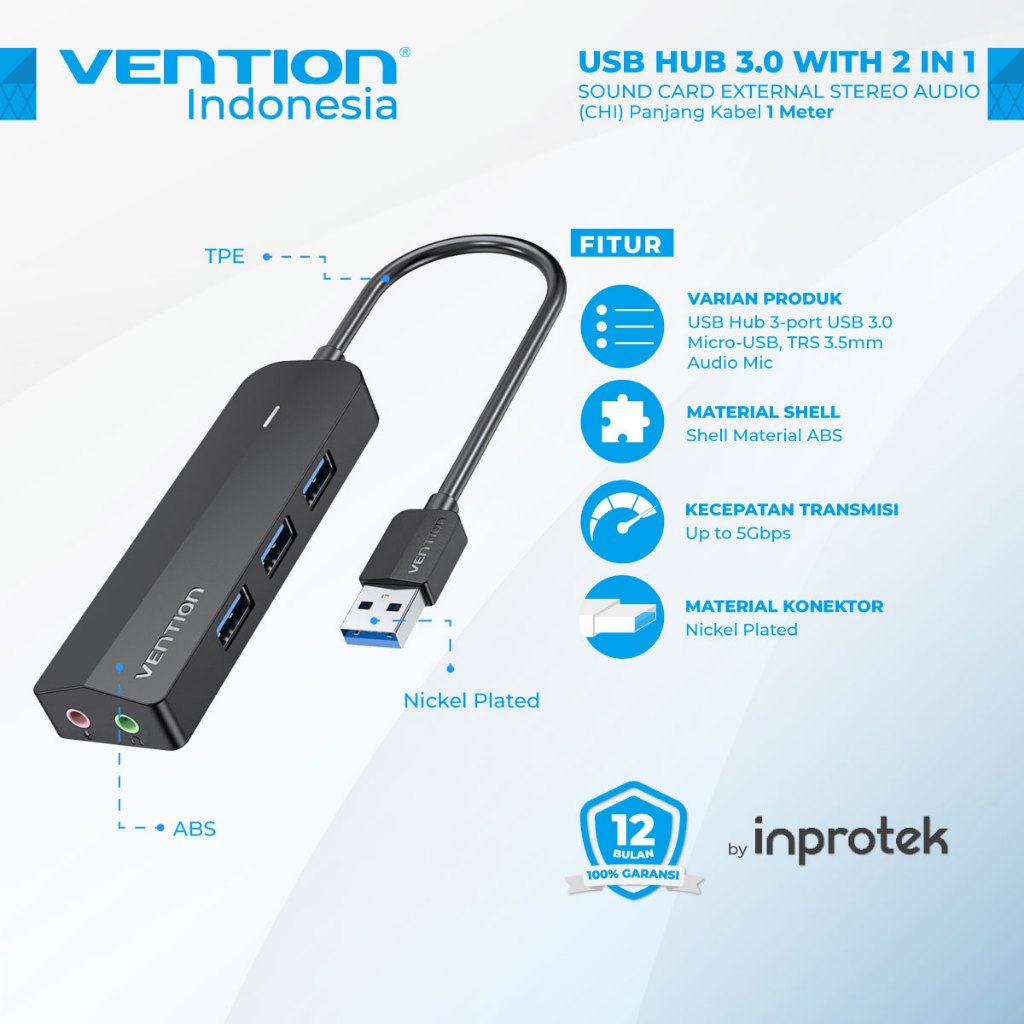 Jual Vention USB Hub 3.0 with 2in1 Sound card External Stereo Audio ...