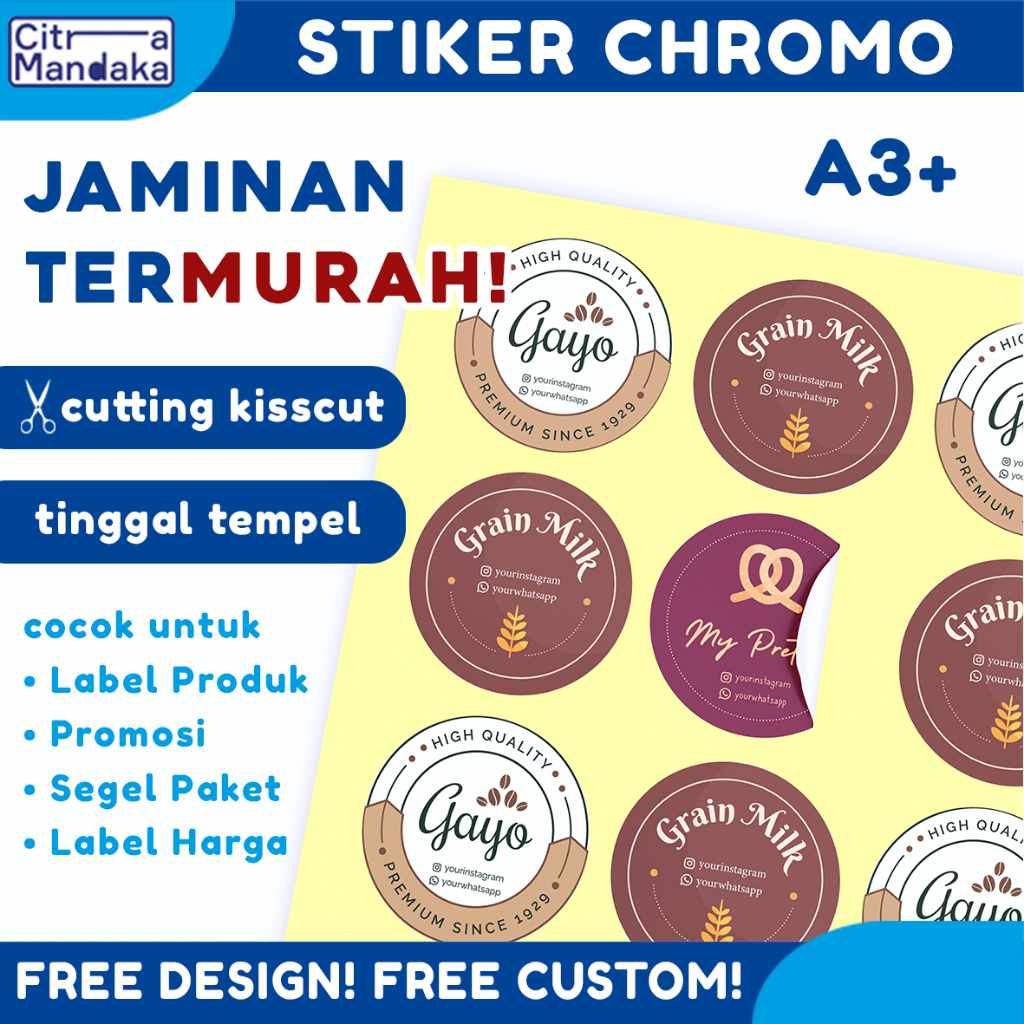Jual Cetak Stiker Custom A3 Chromo Label Segel Makanan Custom Cutting ...