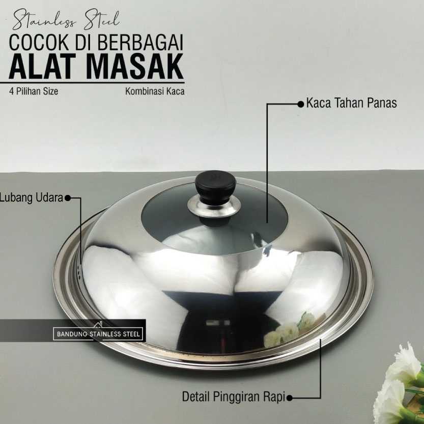 Jual Pasti murah Tutup Panci Multifungsi Stainless Kaca Wajan Kuali Penggorengan Steamer Kukus ...