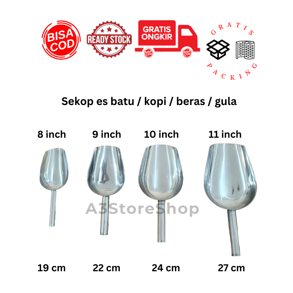 Jual Sekop es batu skop beras biji kopi tepung gula stainless steel COD ...