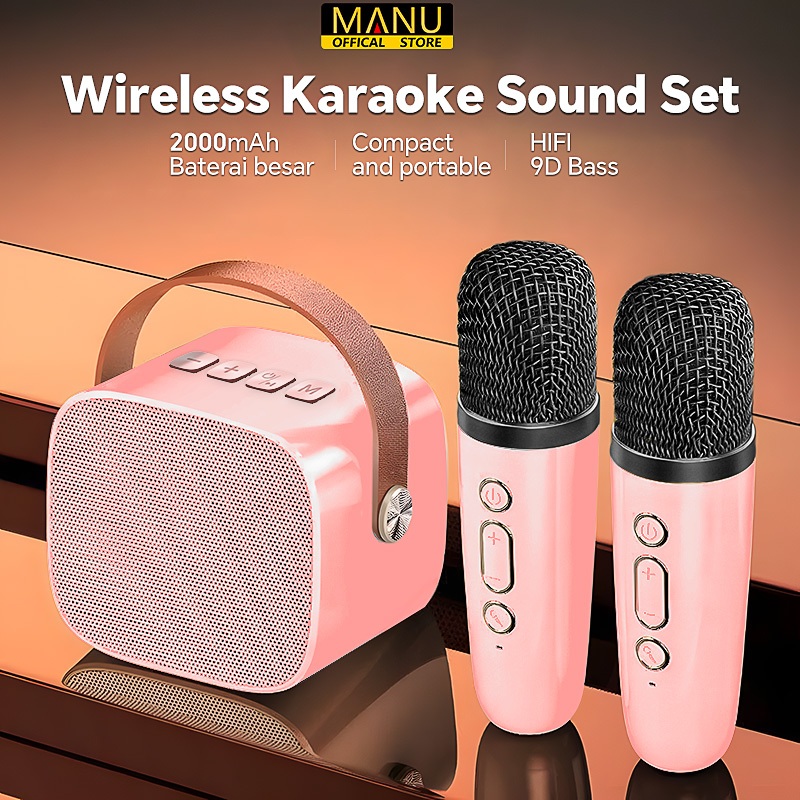 Jual Speaker mini bluetooth 2 mic 1 karaoke Bluetooth 5.3 Set Mini Full ...