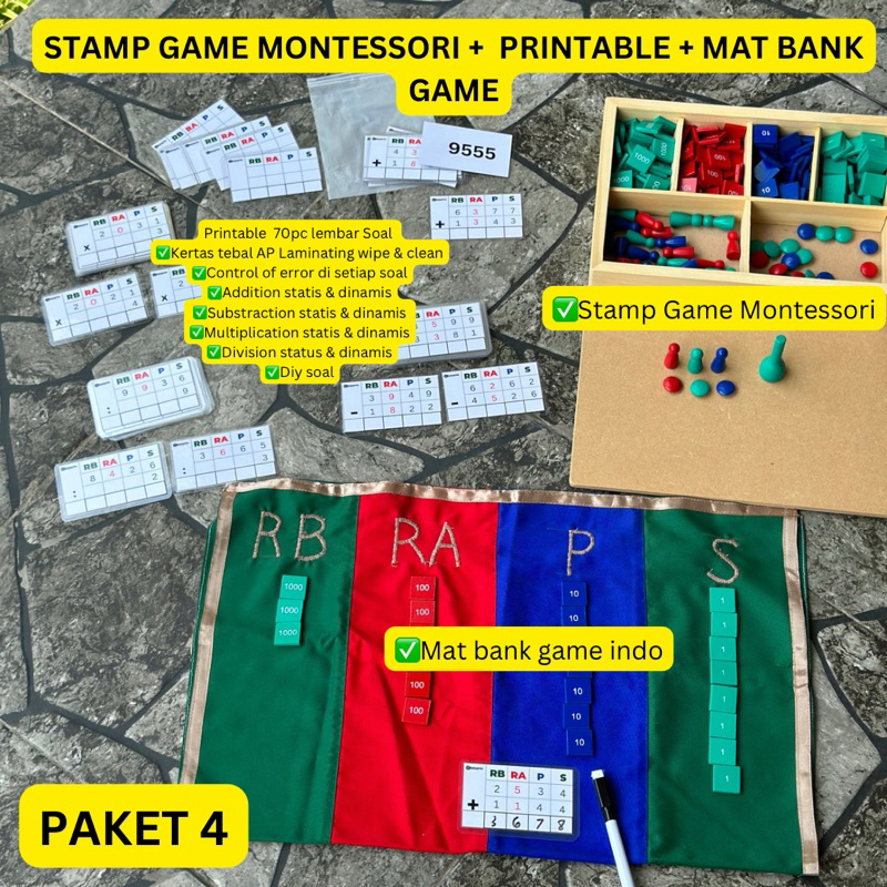 Jual Montessori Stamp game with printable/ mainan matematika montessori ...