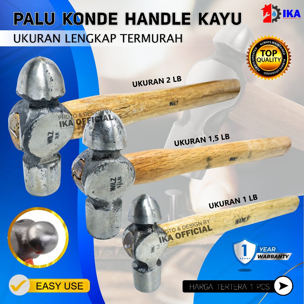 Jual Palu Konde Martil Bulat Ball pein Hammer Gagang Kayu 1/4 LB 1/2 LB ...