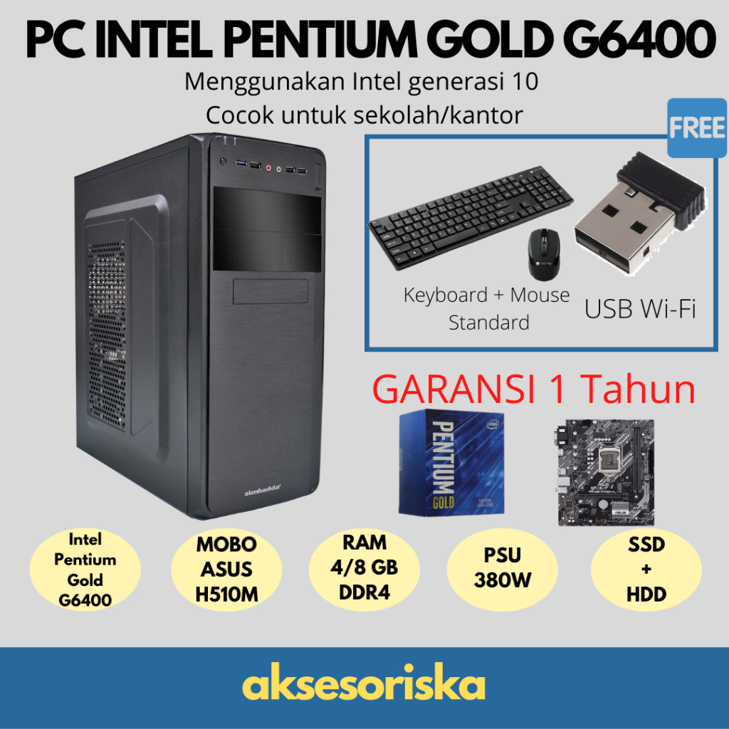 Jual CPU/KOMPUTER KANTOR/PC RAKITAN INTEL PENTIUM GOLD G6400 GEN 10 ...