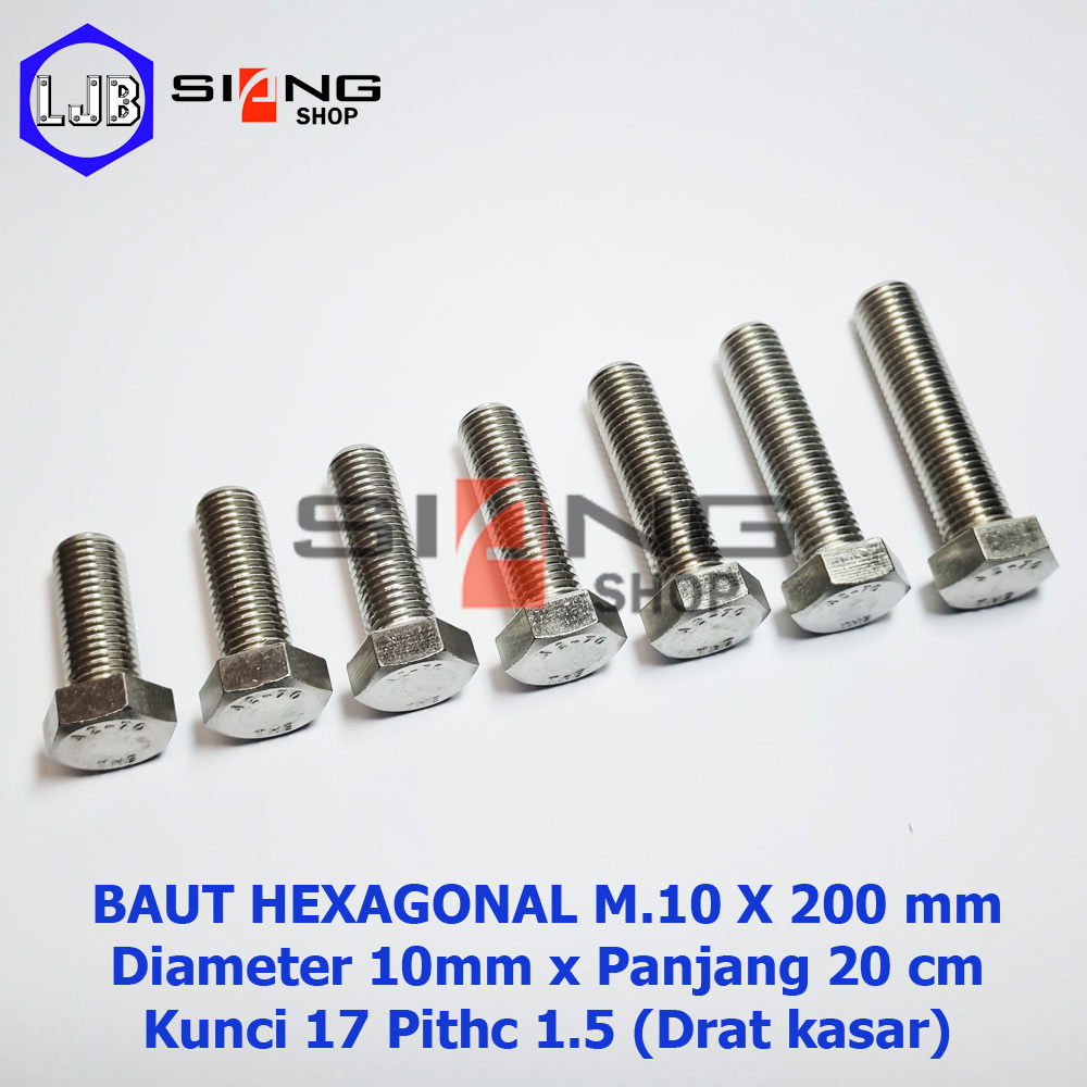 Jual Baut Hex M10 Stainless 304 THE A2-70 Panjang 20 cm | Shopee Indonesia