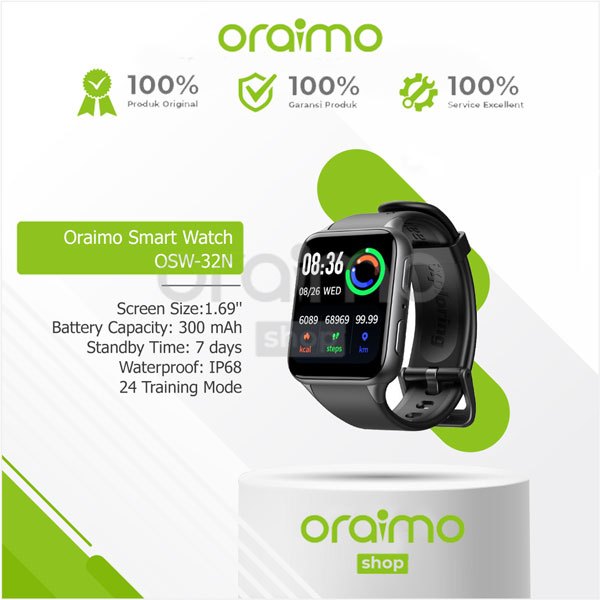 Jual Oraimo Smart Watch 2 Plus OSW-32N Smartwatch 1.69'' Touch Screen ...