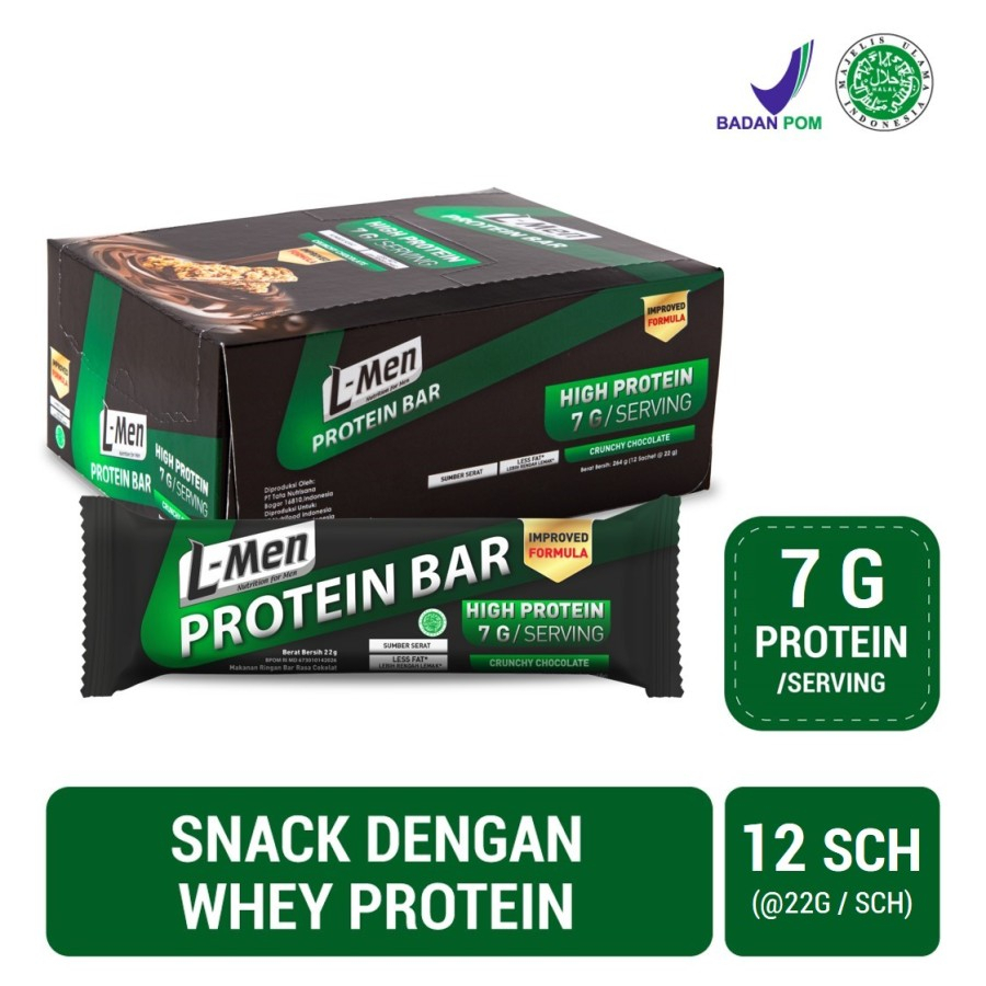 Jual L-Men Protein Bar Crunchy Chocolate 12 Sch (7g protein / serving ...