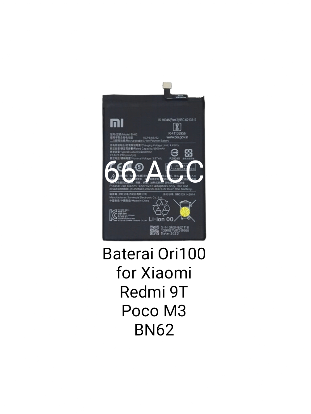 Jual Baterai Ori100 for Xiaomi Redmi 9T / Poco M3 / BN-62 / BN62 ...