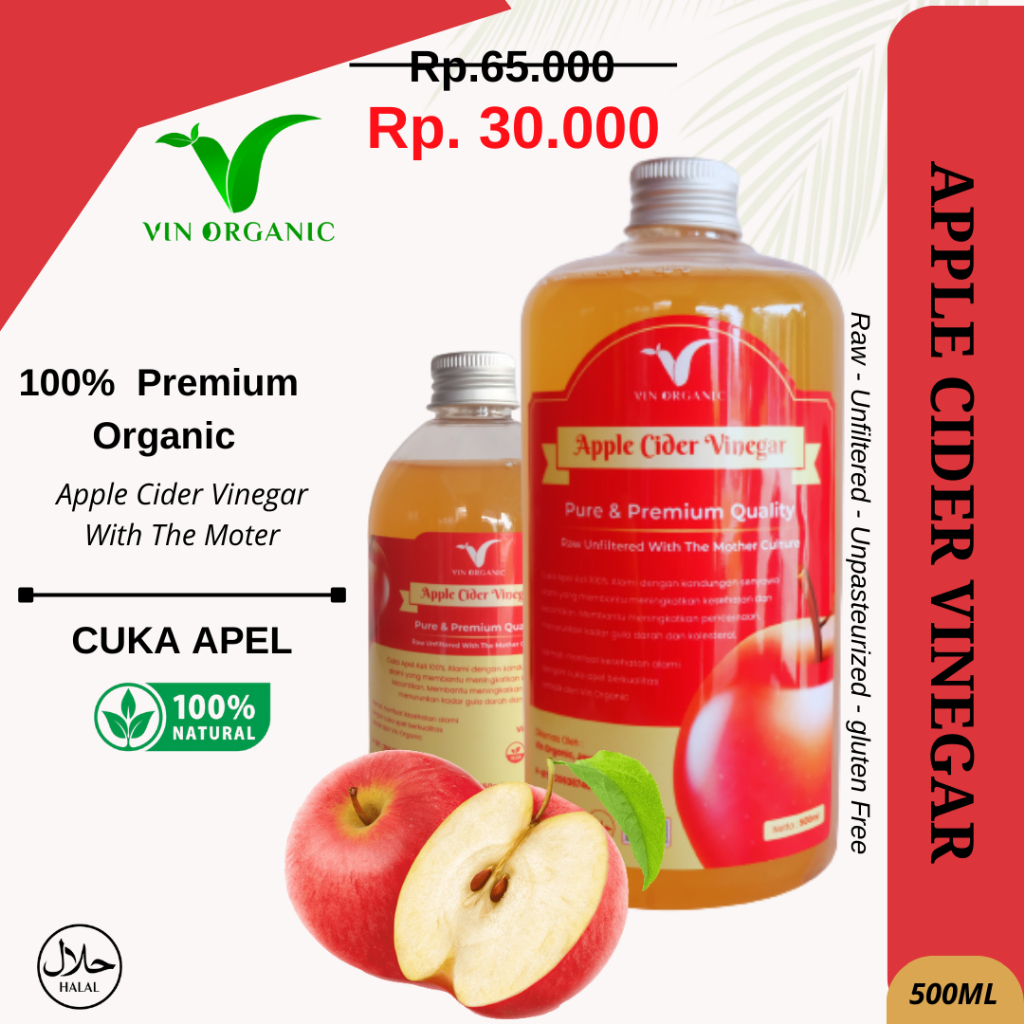 Jual Vin Organic Cuka Apel Fermentasi Premium 500ml Apple Cider