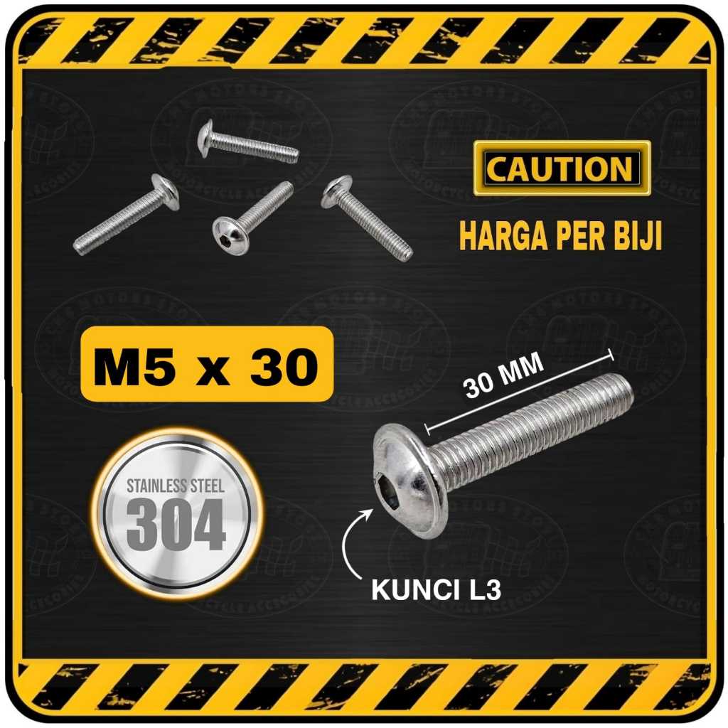 Jual Baut L STAINLESS Button Flange M5 x 30 || M5x30 ( Setara Baut Kunci 8 | Panjang 30 mm / 3 ...