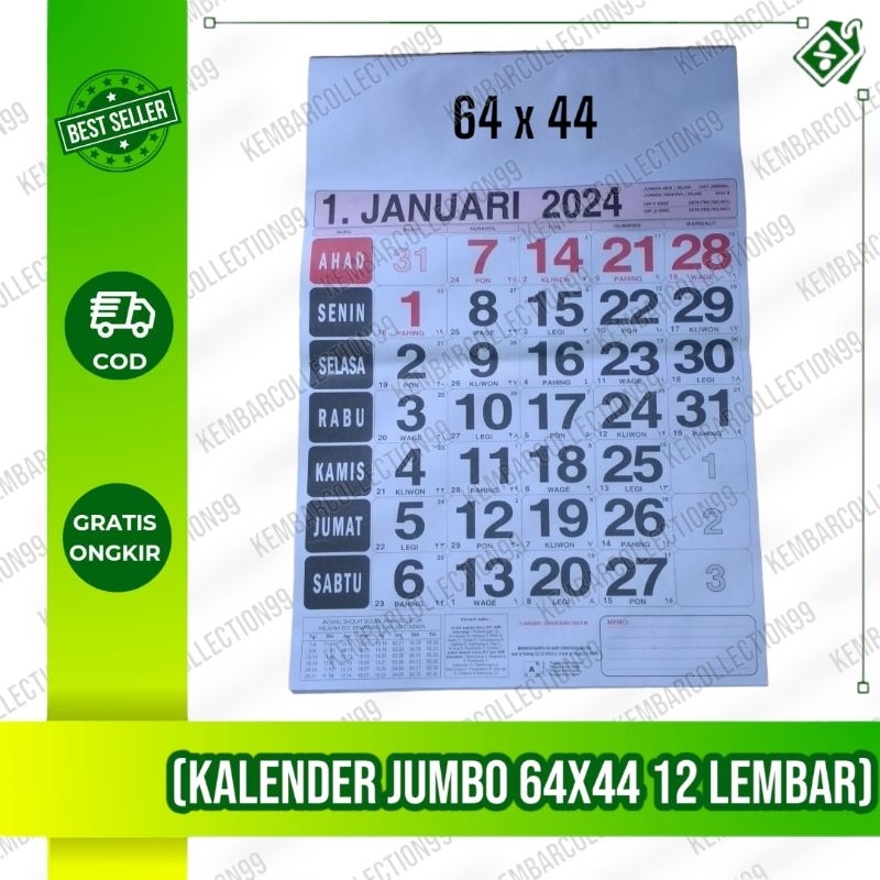 Jual Almanak Kalender Dinding Jumbo (64x44 12 Lembar) | Shopee Indonesia