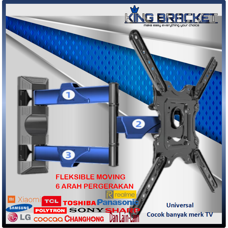 Jual Bracket TV LED Swivel 17" s/d 55" model lengan 6 arah pergerakan ...
