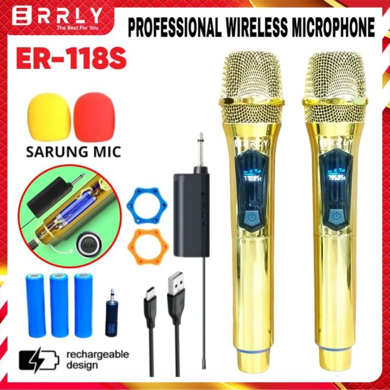 Jual Mic Microphone Karaoke Profesional Wireless MIC ER-118S UHF Double ...