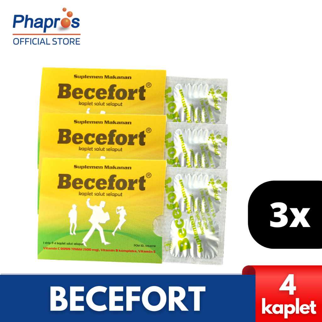 Jual Becefort 3 Strip 12 kaplet / Vitamin B kompleks, vitamin C dan ...