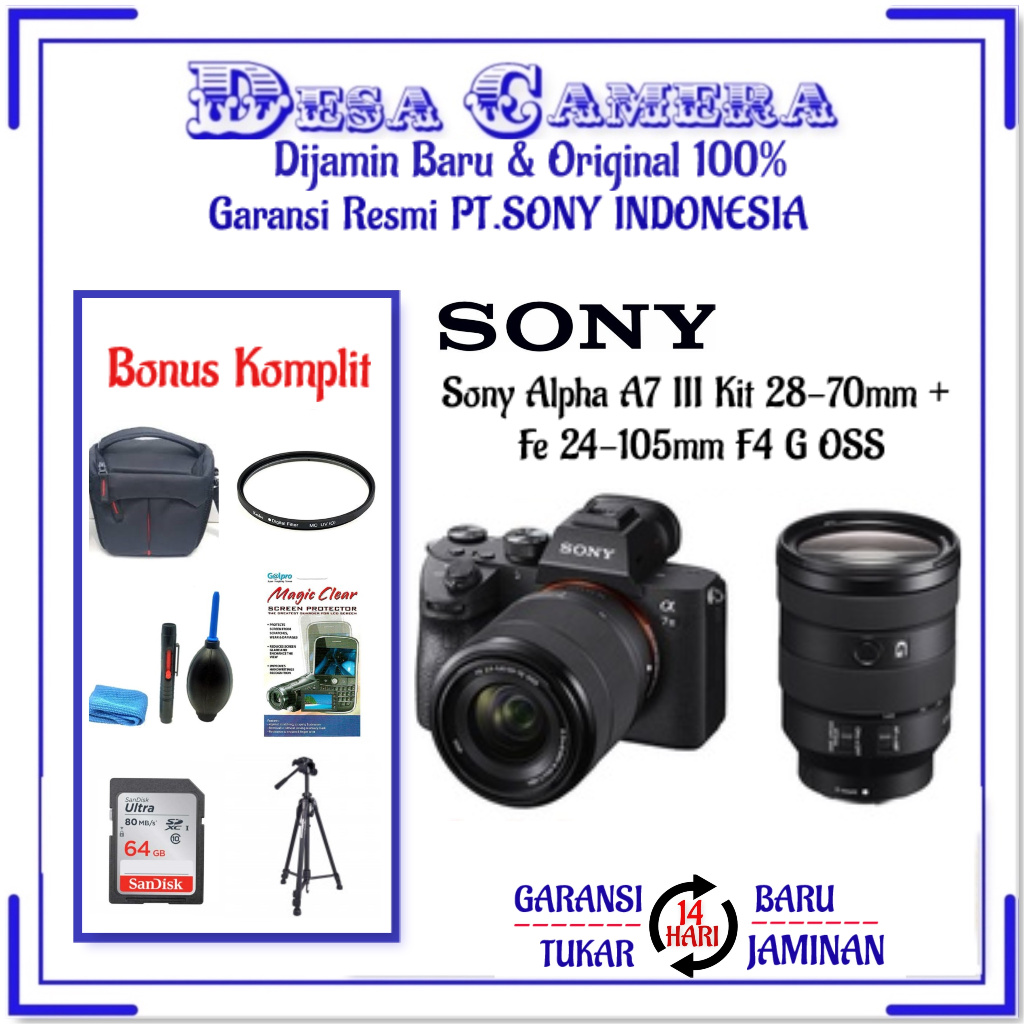 Jual Sony Alpha A7 III Kit 28-70mm + Fe 24-105mm F4 G OSS | Shopee ...