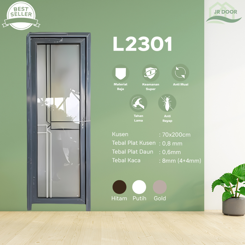 Jual JR DOOR - (L2301) Full Set Pintu Kamar Mandi Aluminium 200x70 Full Kaca Anti Pecah ...