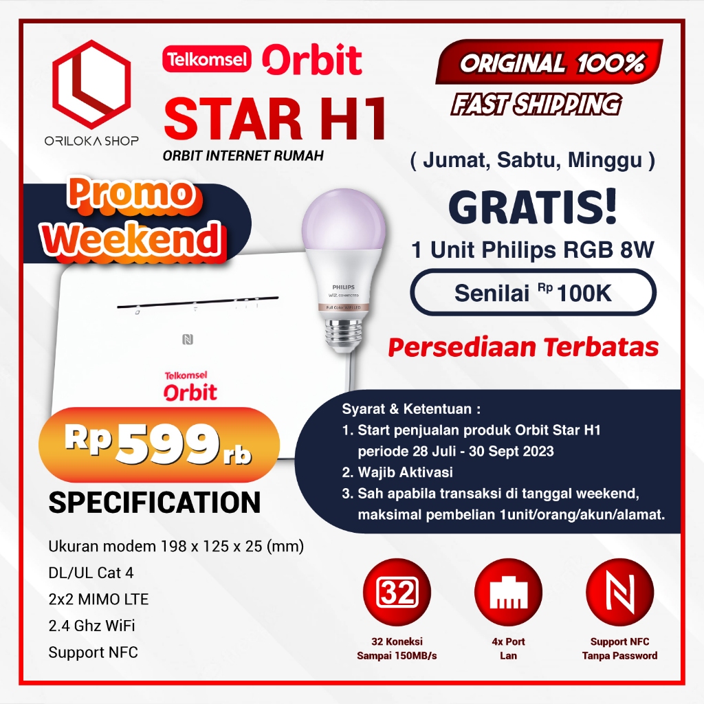 Jual Modem Orbit Huawei STAR H1 B311 Router Free Paket 150GB Garansi ...
