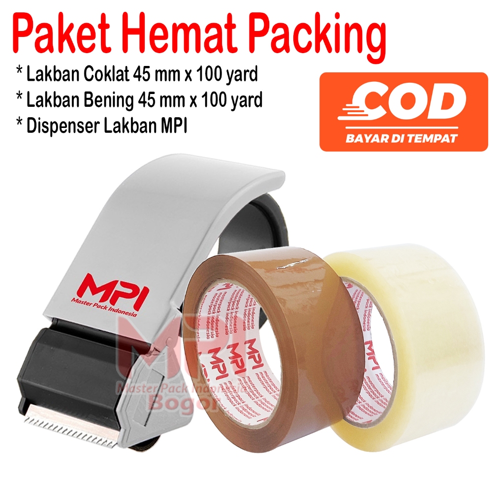 Jual Paket Hemat Packing - Lakban Coklat - Lakban Bening 45 mm x 100 yard Plus Dispenser Lakban ...