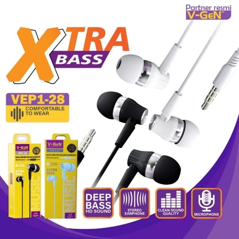 Jual VGEN Headset V-Gen VEP1-28 Wired Earphone Handsfree Extra Bass ...