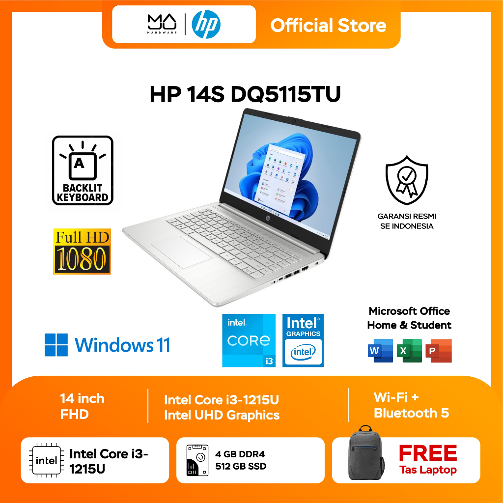 Jual Laptop HP 14S-DQ5115TU - Silver [i3 1215U-4GB-SSD 512GB] | Shopee ...