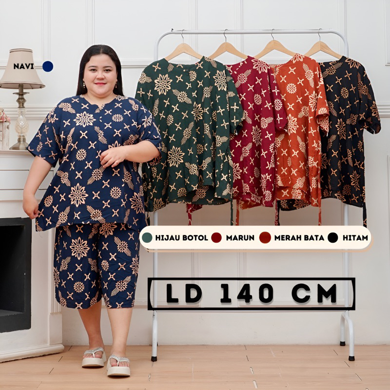 Jual Setelan Kulot Jumbo Batik LD 140CM - Motif Abstrak - Leher ...