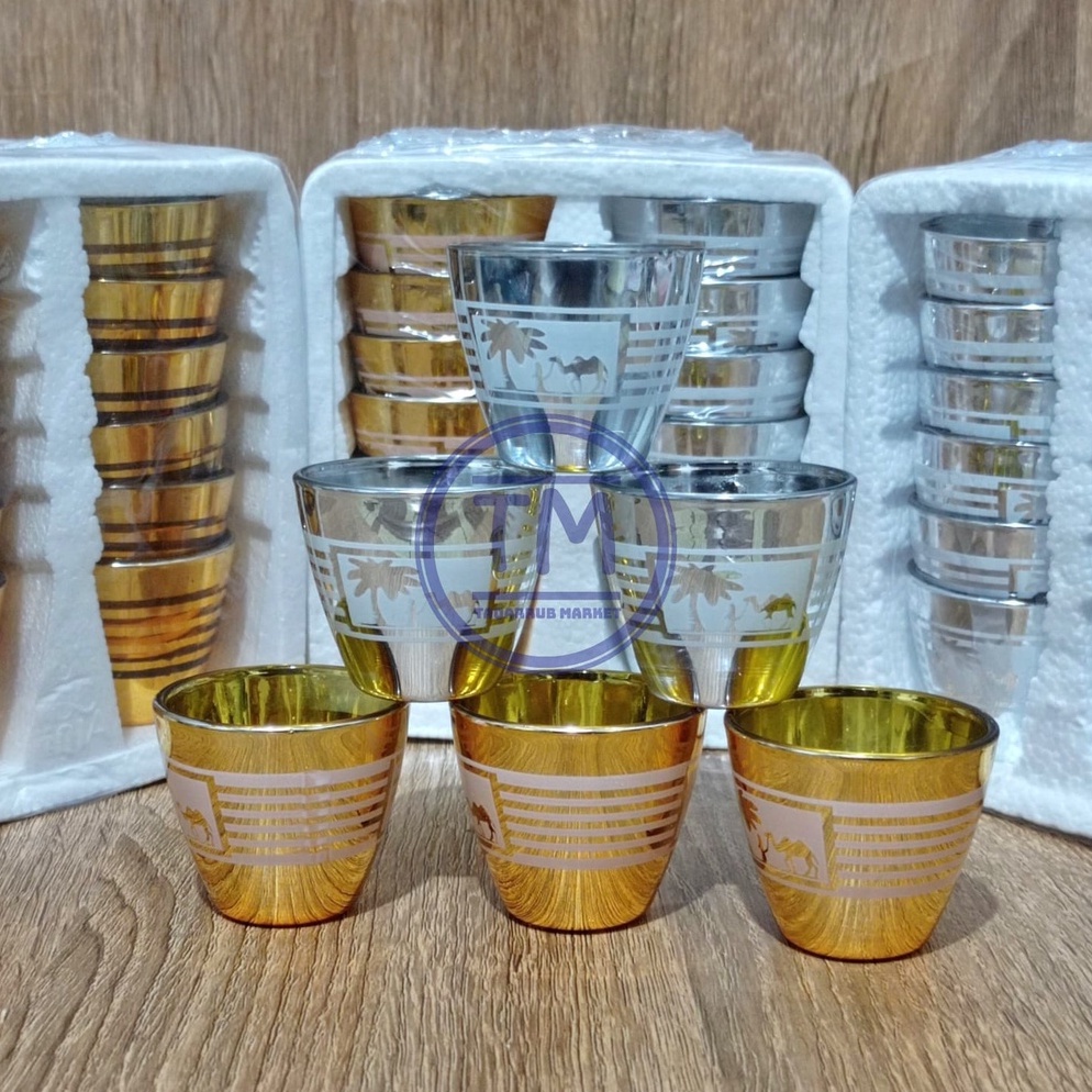 Jual Model baru Gelas Air Zamzam Gold Silver Kaca Set 12 pcs - Gelas ...
