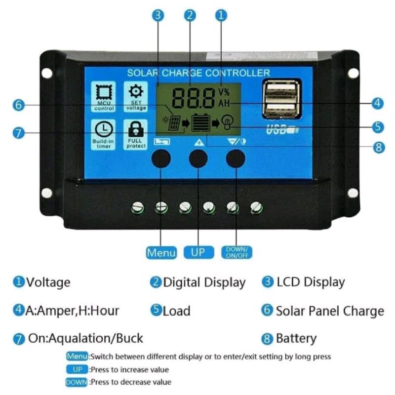 Jual controller solar cell / solar charge controller lcd display solar pwm | Shopee Indonesia