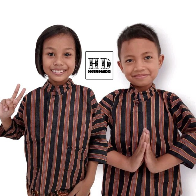Jual Baju adat Jawa Surjan Lurik untuk Anak anak // Warna Hitam Cokelat | Shopee Indonesia