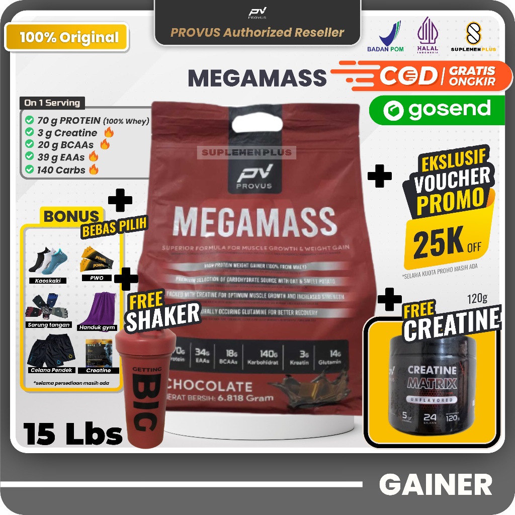 Jual PROVUS MEGAMASS 15 LB Mega Mass Susu Gainer Pembentuk Otot HALAL BPOM | Shopee Indonesia