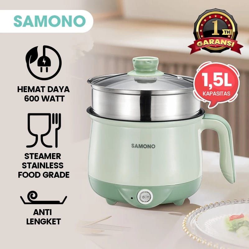 Jual SAMONO Panci Listrik 1,5 Liter Ceramic Coating + Steamer Stainless ...