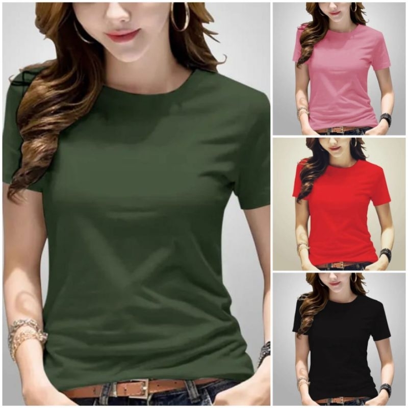 Jual KAOS POLOS WANITA KERAH BULAT STANDAR|KAOS POLOS O NECK | Shopee ...