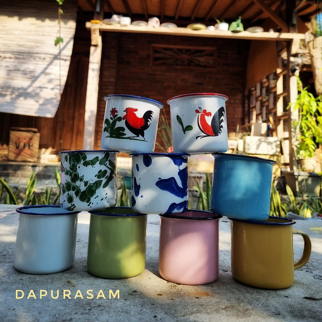 Jual Gelas Enamel 7cm Jadul Vintage Mug Polos - Lurik - Bunga seng ...