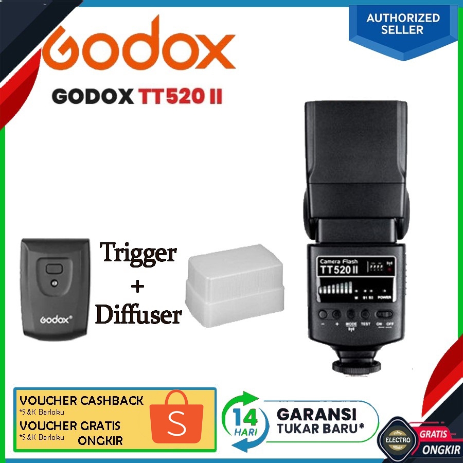 Jual GODOX TT520 II TT520II TT 520 II FLASH KAMERA DSLR MIRORLESS ...