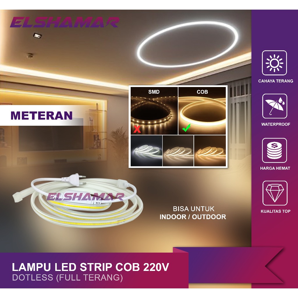 Jual Lampu Strip LED COB 220V Selang Outdoor Waterproof Dotless Meteran ...