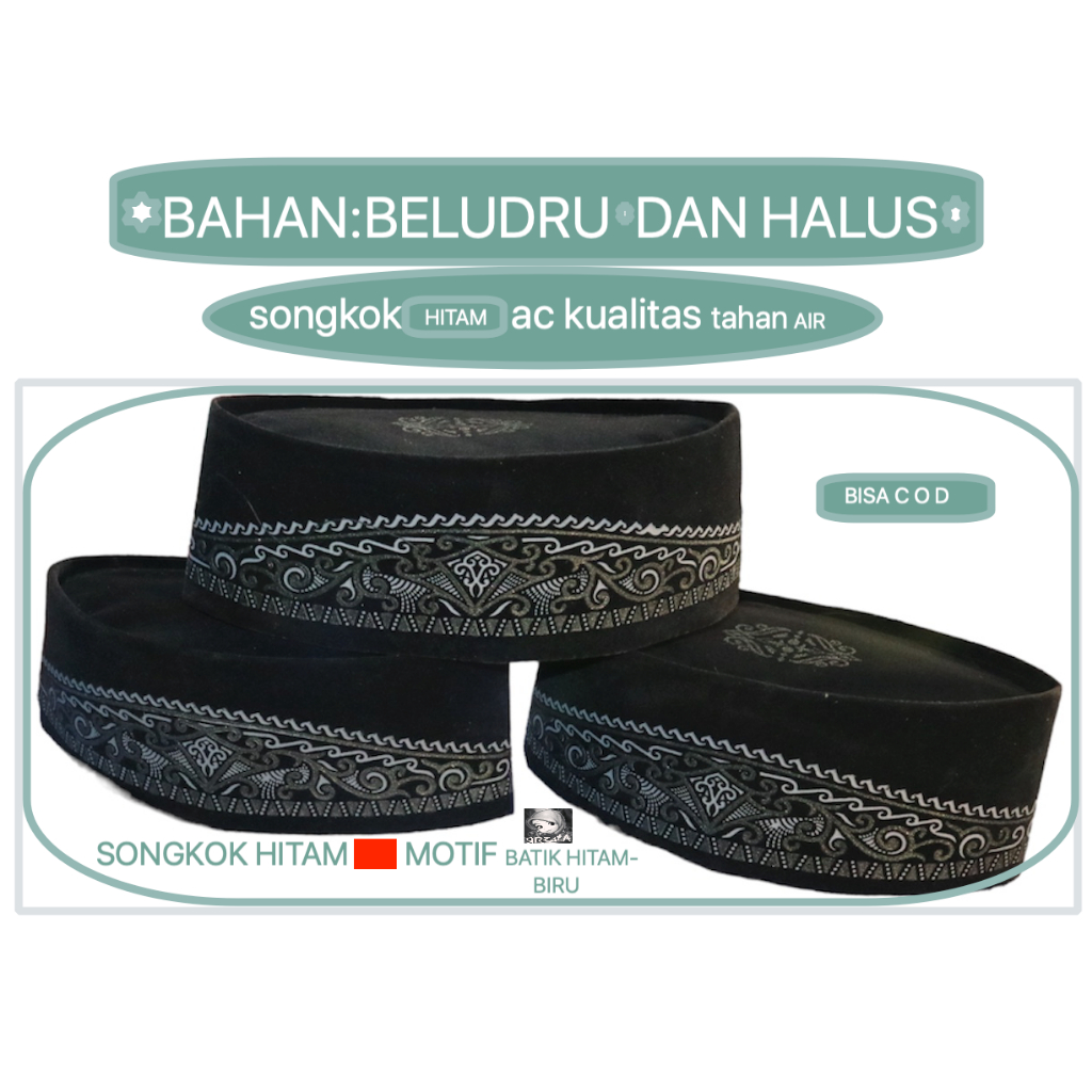 Jual SONGKOK HITAM MOTIF BATIK HITAM&BIRU | Shopee Indonesia