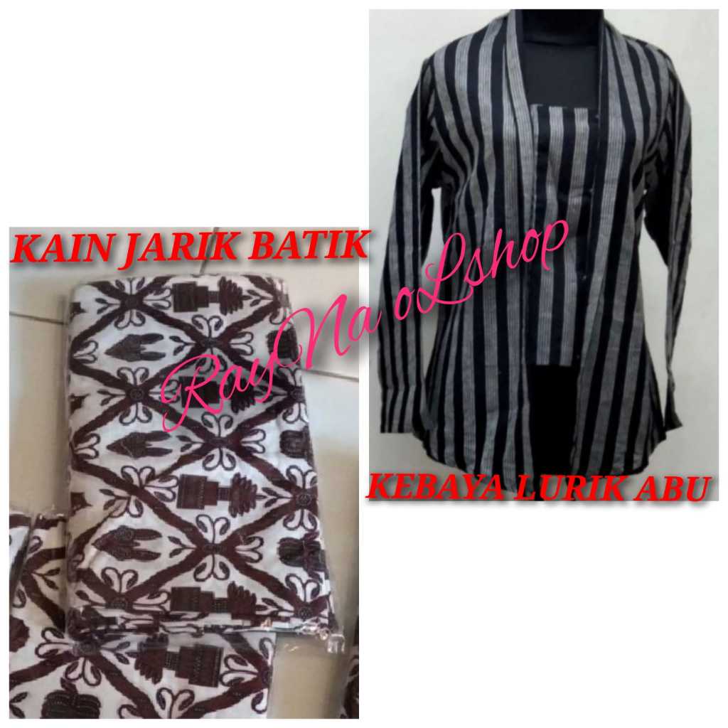Jual 1 SETELAN BAJU WANITA JAWA | KEBAYA LURIK ABU WANITA + KAIN JARIK BATIK | PAKAIAN TENUN ...