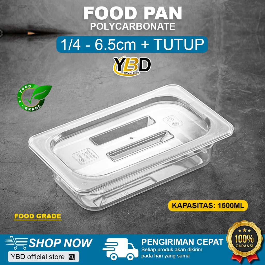 Jual Food Pan Polycarbonate + Tutup 1/4 x 6,5 cm (26,5 x 16,5 x 6,5cm ...