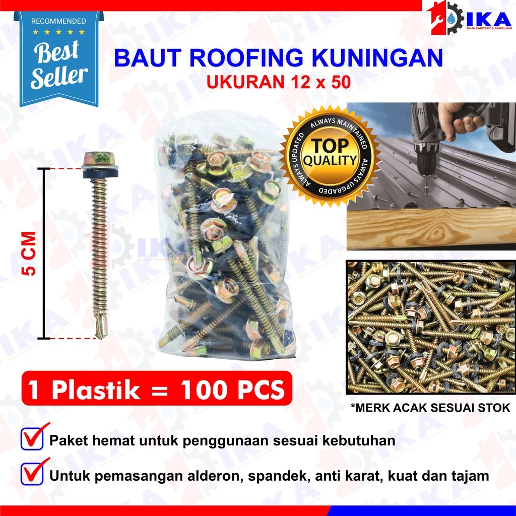 Jual Baut Roofing - Baut Skrup Baja Ringan 12x50 (5cm) Harga Termurah - 100pcs / Mild Steel ...