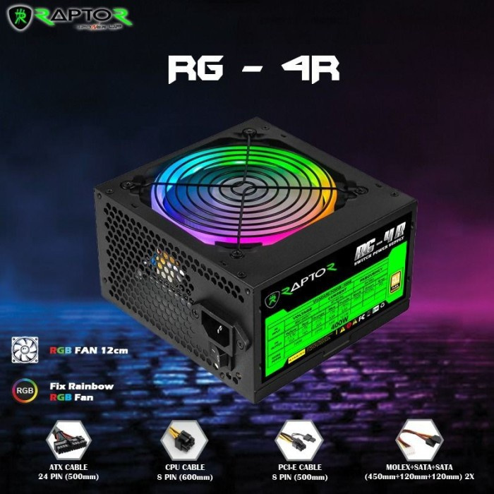 Jual Power Supply Power UP Raptor RG-4R 400w RGB PSU | Shopee Indonesia