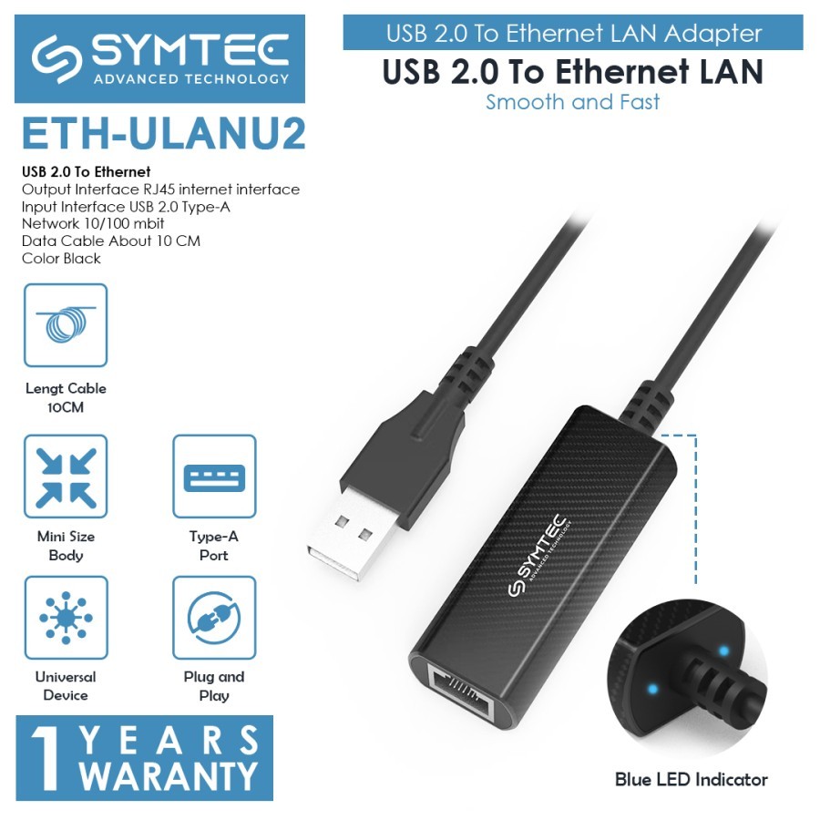 Jual SYMTEC USB 2.0 To Ethernet Adapter LAN - ETH-ULANU2 | Shopee Indonesia