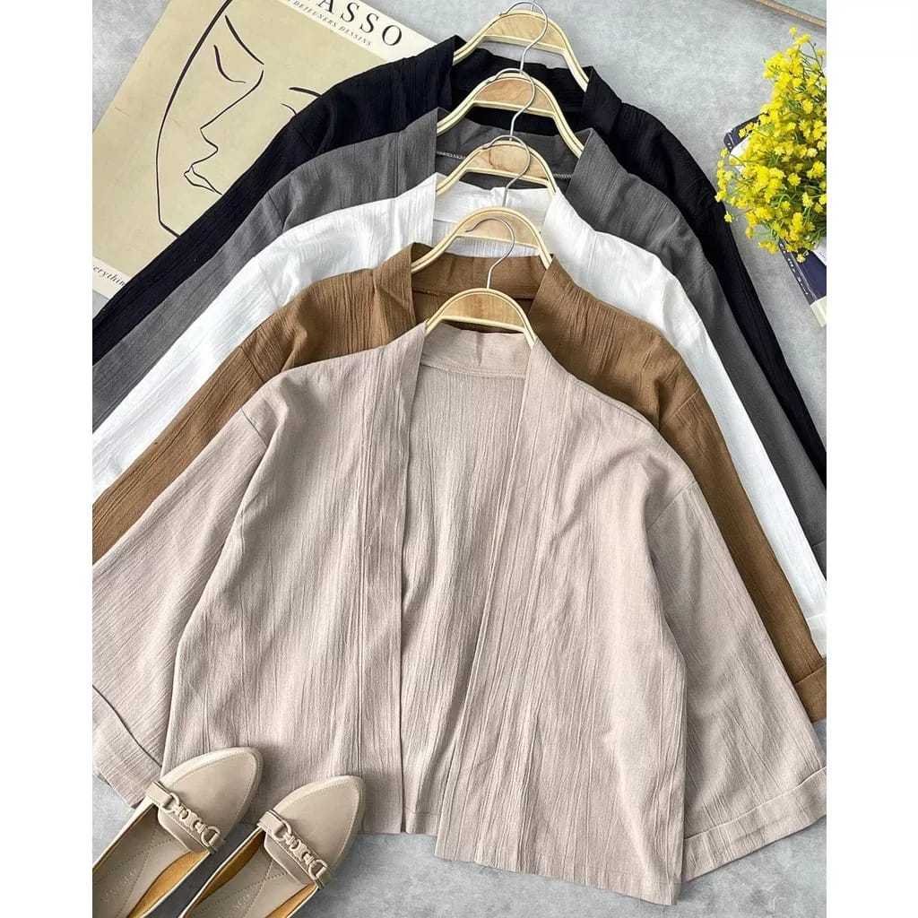 Jual Outer Linen Wanita Outer Crop Berli Outer Cardi Kiyowo | Shopee ...