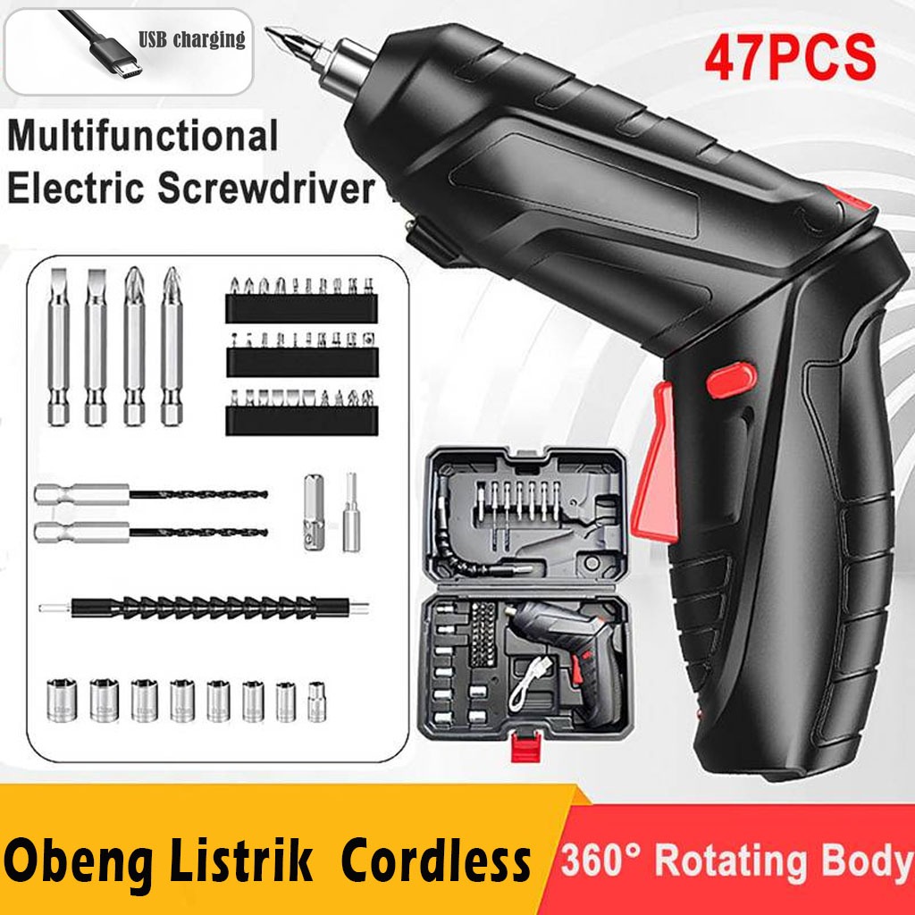 Jual Paket Obeng Otomatis Elektrik Bor Tangan Mini Cordless Screwdriver ...