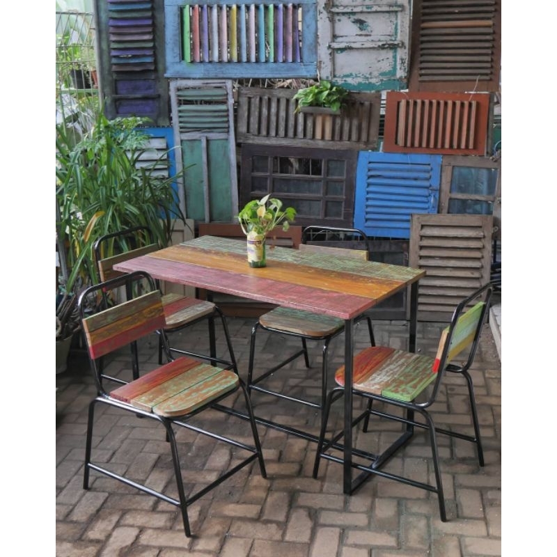 Jual Kursi Meja Makan Besi Kayu Rustic Full Set | Shopee Indonesia