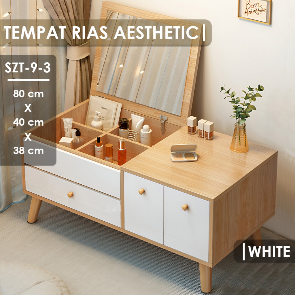 Jual Meja Rias Aesthetic Meja Rias Kotak Minimalis degan Kaca Tutup ...