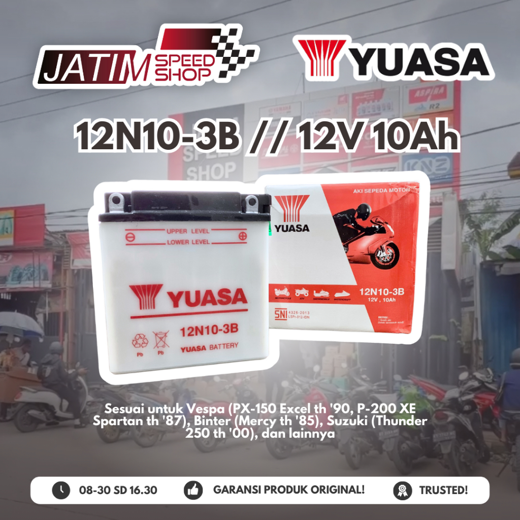 Jual Aki Yuasa 12N10-3B 12V 10Ah Sesuai Untuk Vespa/Mercy/Thunder200 | Shopee Indonesia