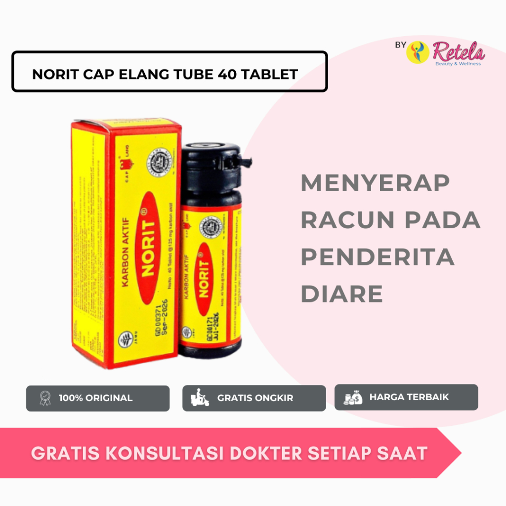 Jual NORIT CAP ELANG TUBE 40 TABLET/ MENYERAP RACUN PENDERITA DIARE ...
