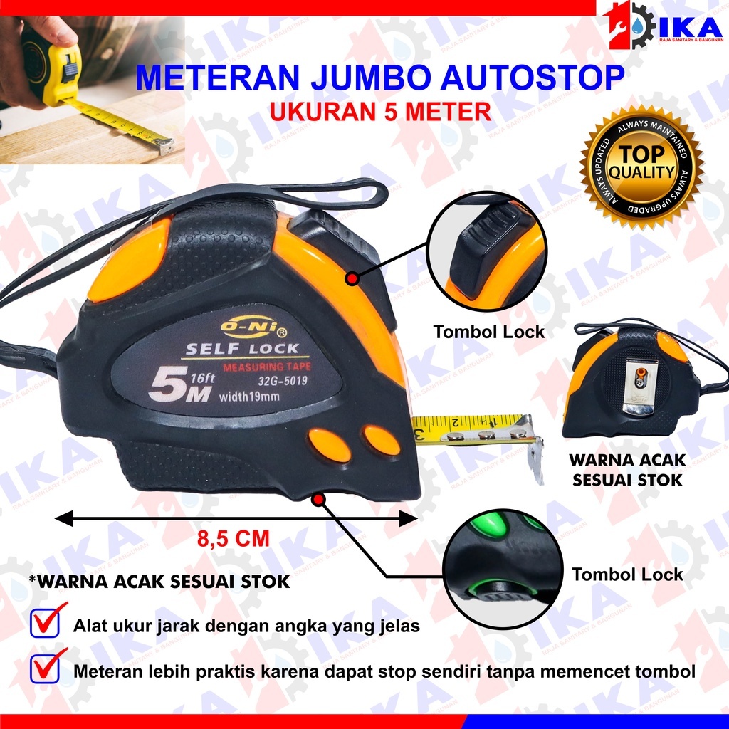 Jual Meteran Tangan 5 Meter Meteran Karet Otomatis Self Lock 5m ONI SELFLOCK / otomatis mengunci ...