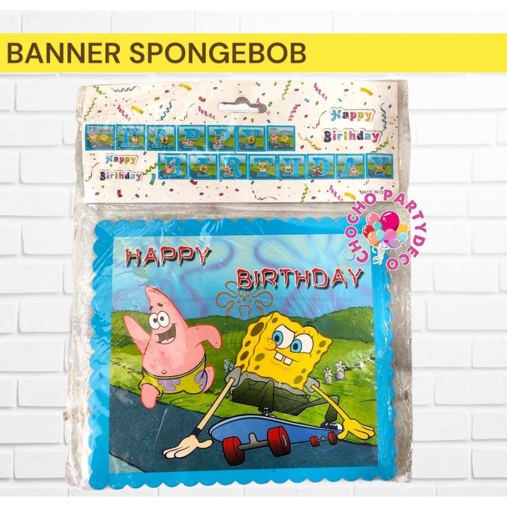 Jual Banner SPONGEBOB SQUAREPANTS Happy Birthday Kotak / Bunting Flag ...