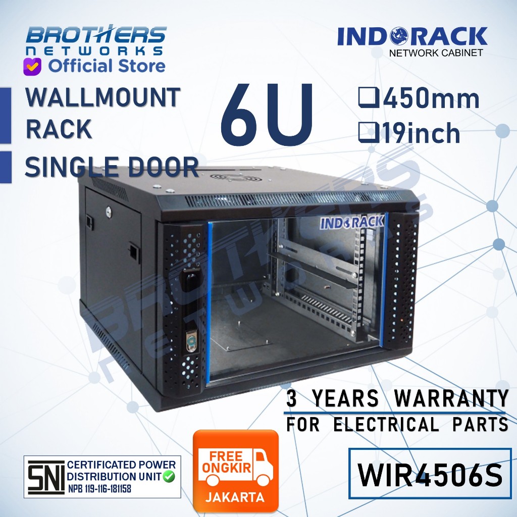 Jual WALLMOUNT RACK 6U 450MM INDORACK WIR4506S SINGLE DOOR - RAK SERVER ...